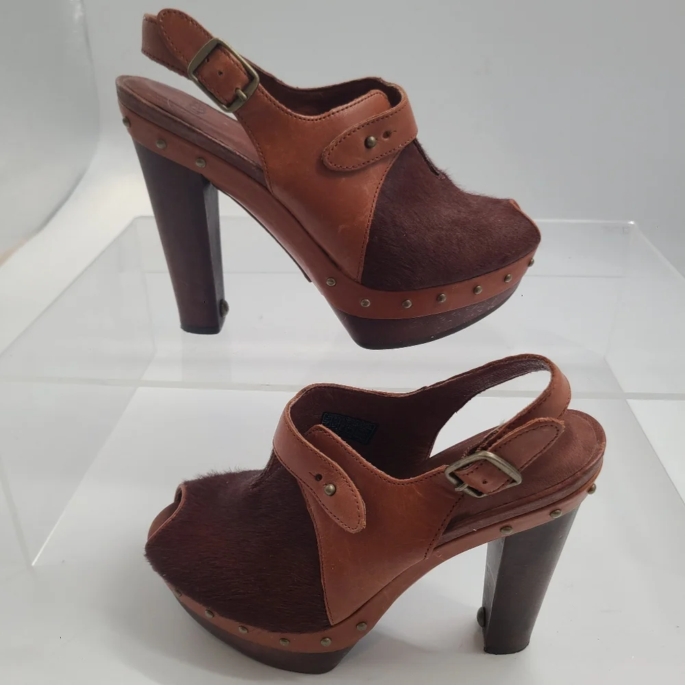 UGG | Shoes | Ugg Nicco Brown Clog Calf Hair Platform Sandal Us Size 7 ...